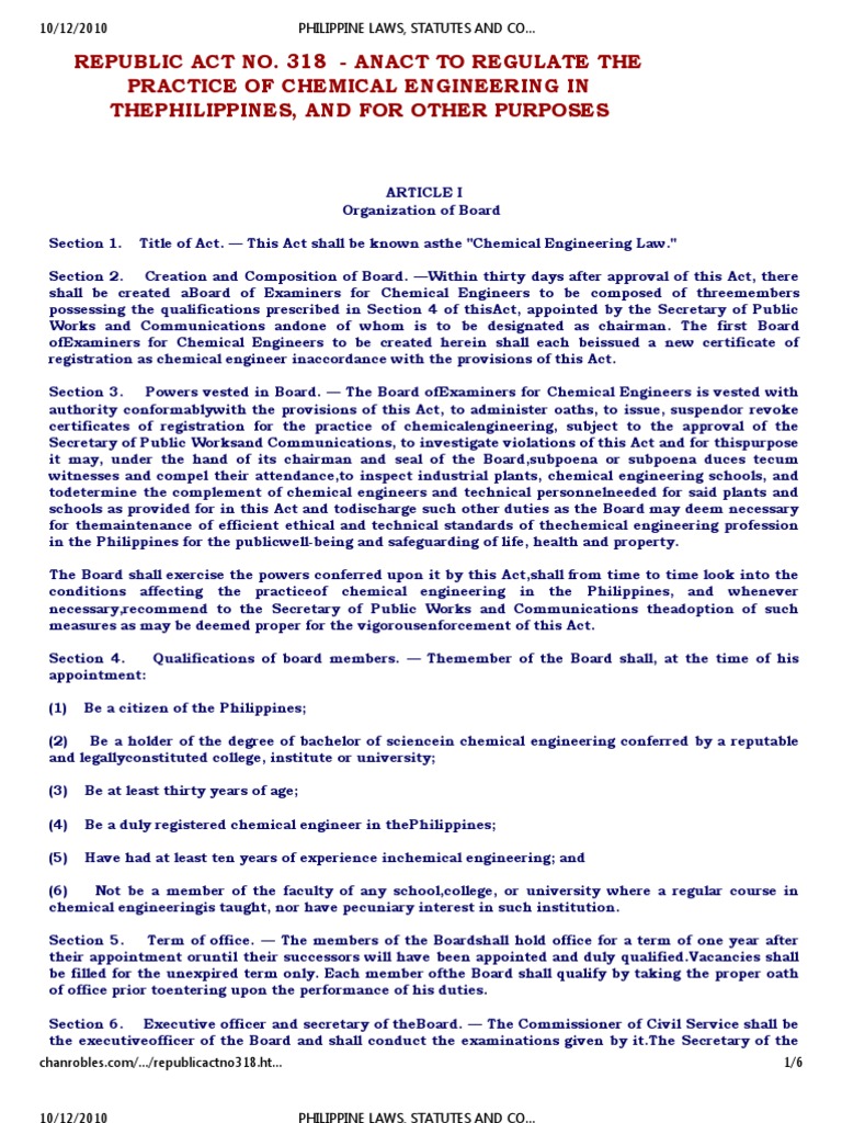 Regulation of the Chemical Engineering Profession in the Philippines ...