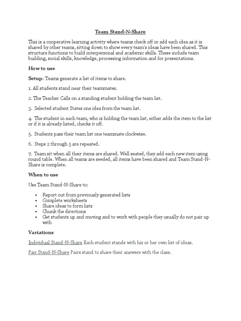 Kagan Team Stand-N-Share | PDF