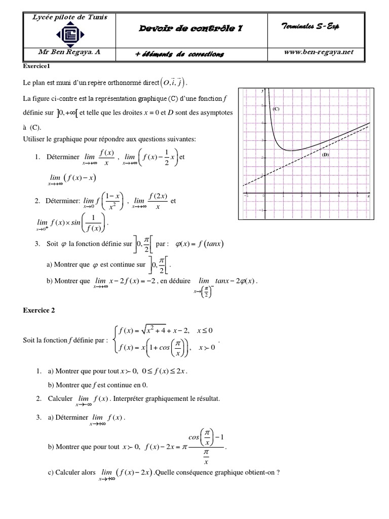 Devoir de Controle 1 S-Exp-2018 PDF | PDF | Continuité | Nombre complexe