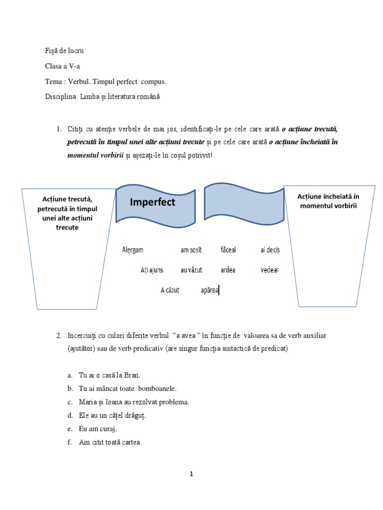 Fișă de Lucru Perfectul Compus | PDF