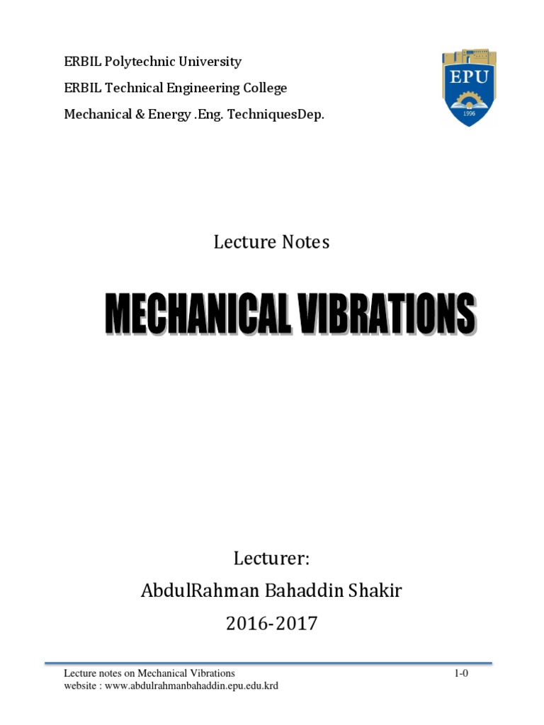 Lecture Notes On Mechanical Vibrations 1 | PDF | Resonance | Frequency
