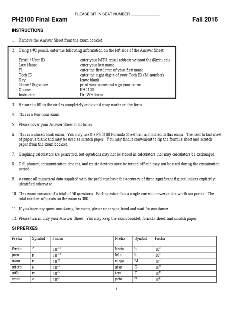 PH2100 Final Exam Instructions | PDF | Force | Acceleration