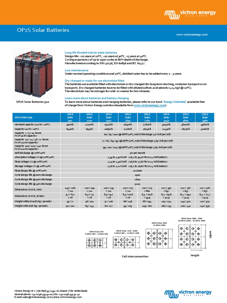 Opzs Solar Batteries: Long Life Flooded Tubular Plate Batteries | PDF ...