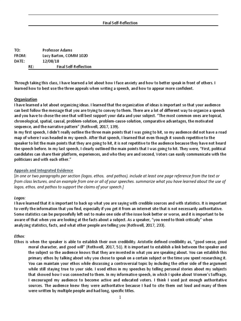 Final Self-Reflection Template | PDF | Logos | Psychological Concepts