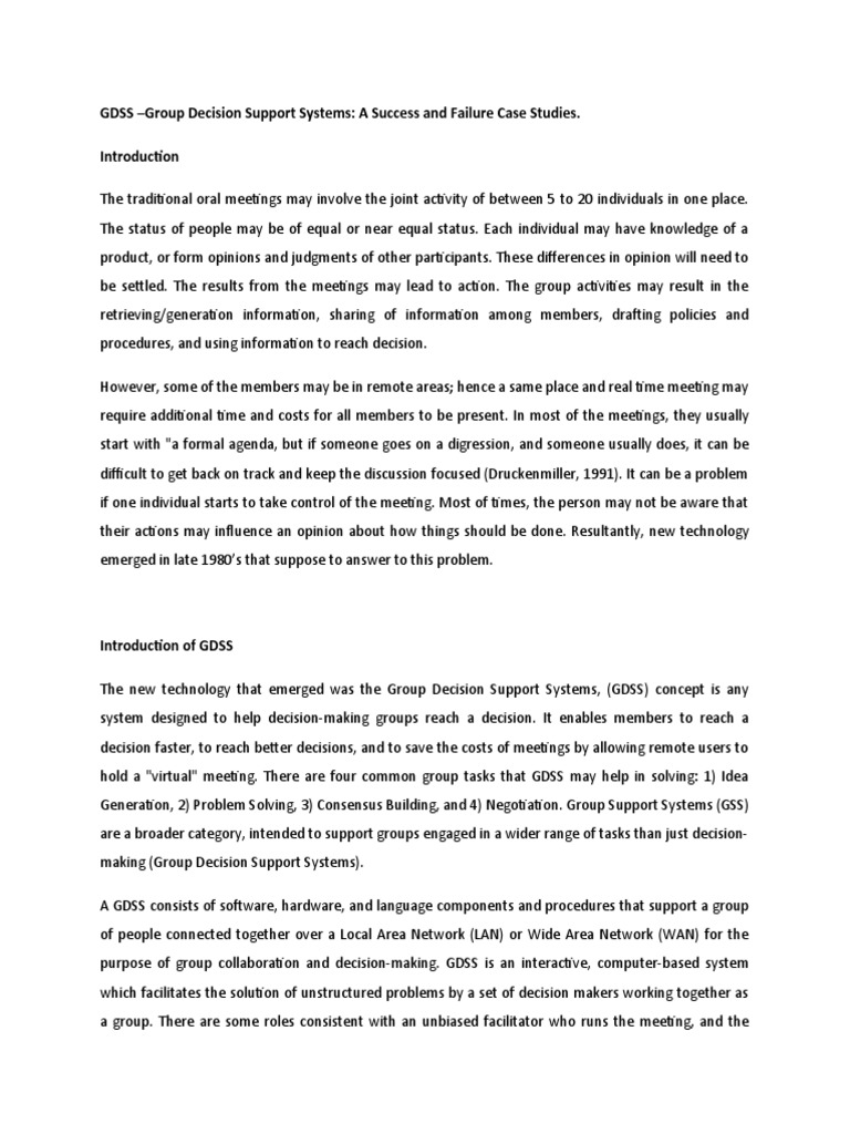 GDSS - Group Decision Support Systems: A Success and Failure Case Studies | PDF | Decision ...