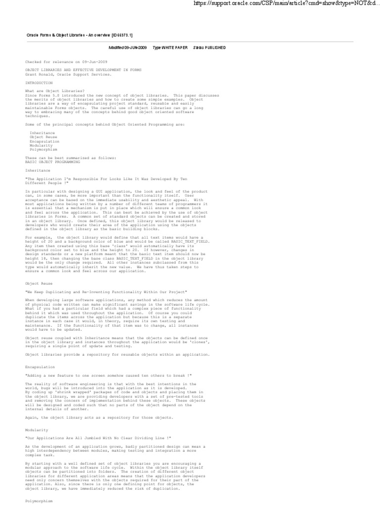 Oracle Forms And Object Libraries Pdf Inheritance Object Oriented Programming Object