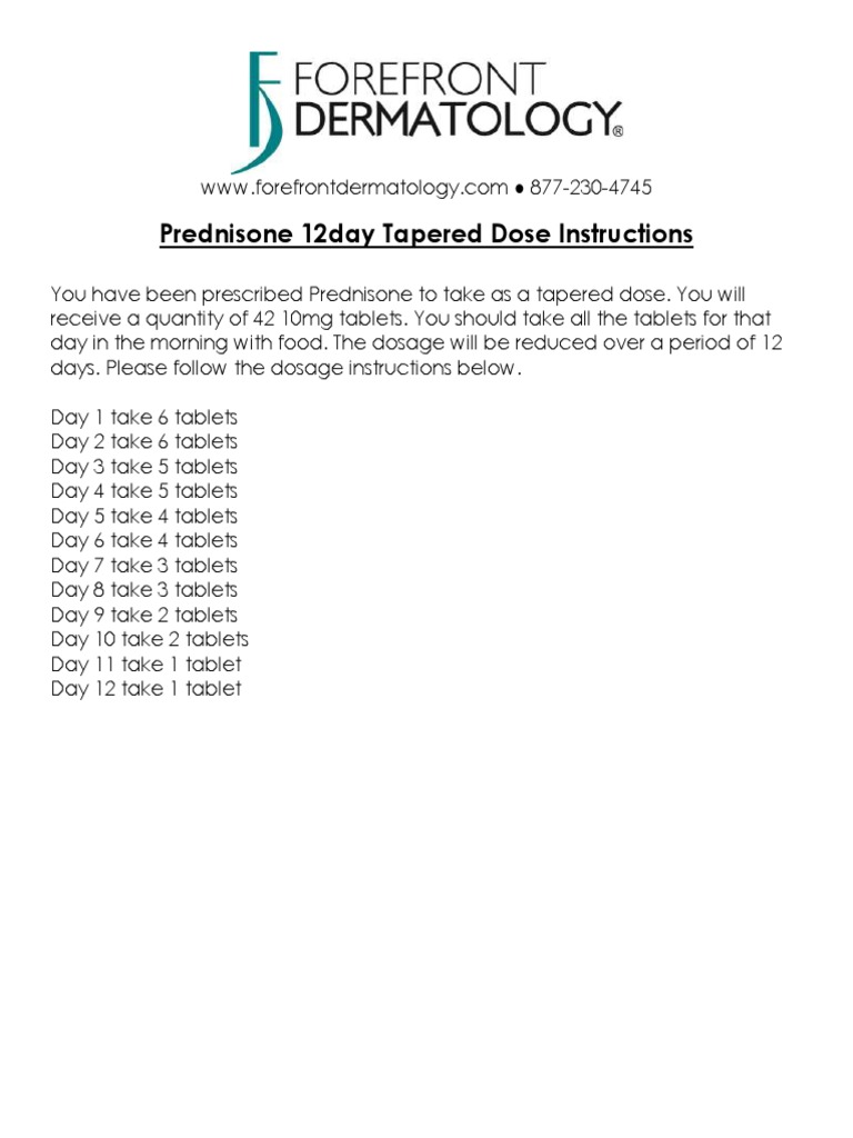 Prednisone 12day Tapered Dose Instructions | PDF