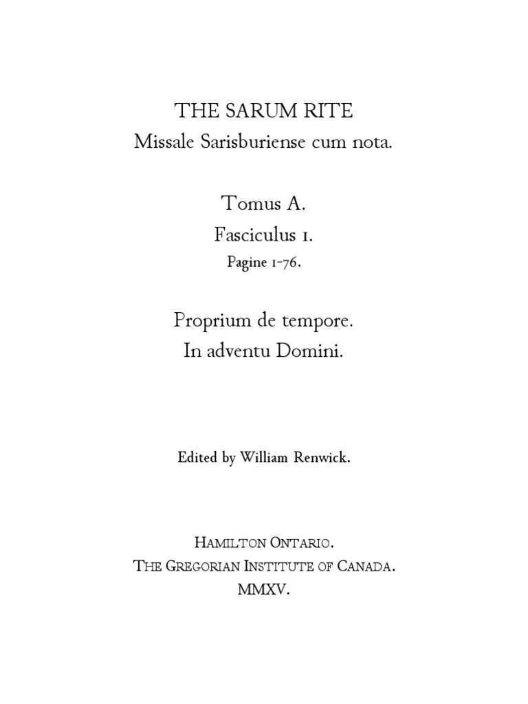 The Sarum Rite Missale Sarisburiense Cum Nota. Tomus A. Fasciculus 1 | PDF
