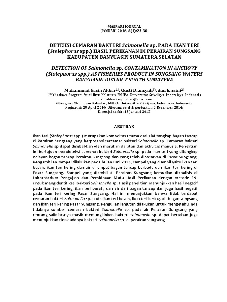 Deteksi Cemaran Bakteri Salmonella Sp. Pada Ikan Teri | PDF