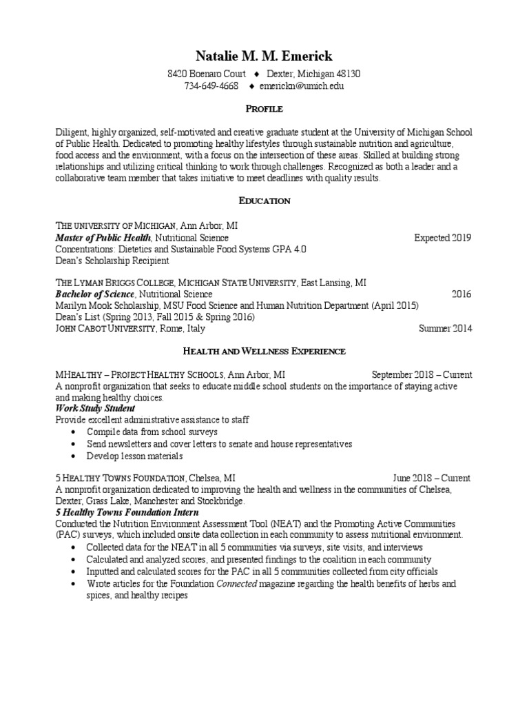Emerick Resume | PDF | Michigan State University | University Of Michigan