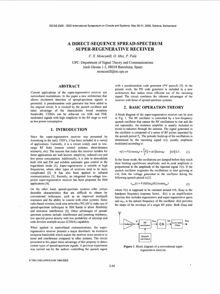 A DSSS Super-Regenerative Receiver | PDF | Modulation | Detector (Radio)