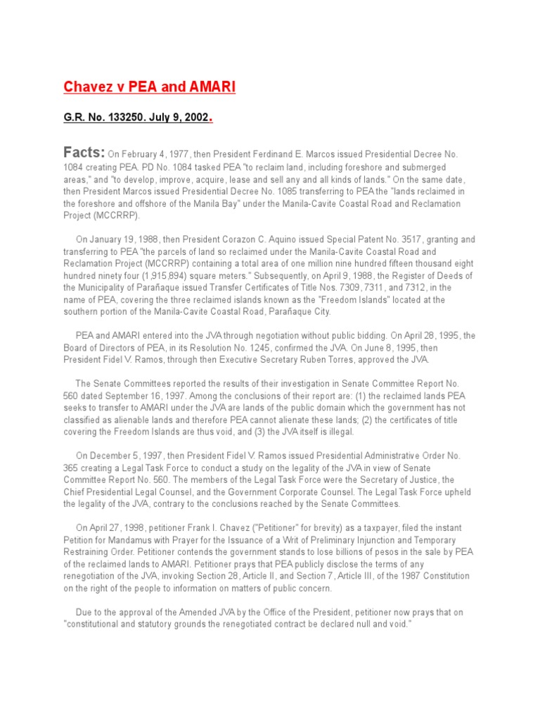 Chavez V PEA and AMARI | PDF | Freedom Of Information Laws By Country ...