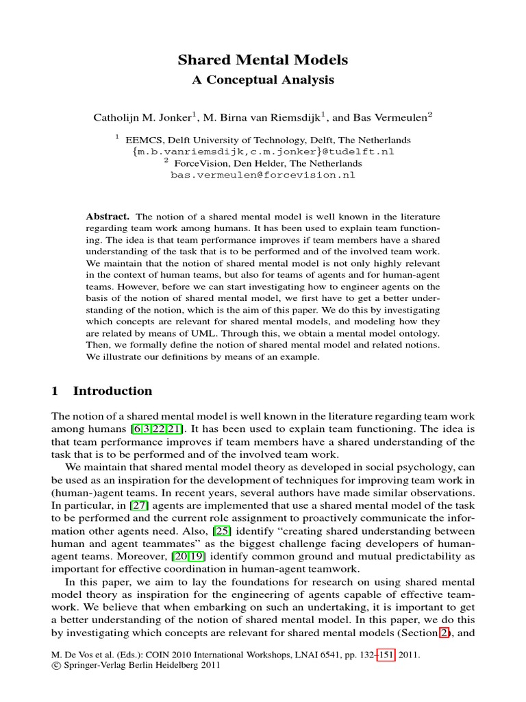 Shared Mental Models: A Conceptual Analysis | PDF | System | Model Theory