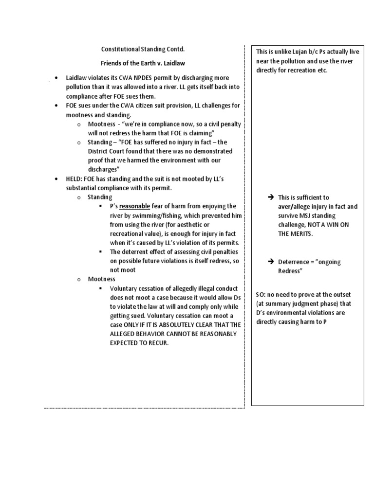 FOE v. Laidlaw: Standing & Mootness Explained | PDF | Mootness ...