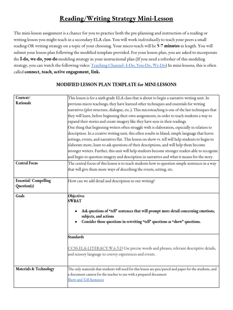 Lauras Reading 2fwriting Strategy Mini-Lesson | PDF | Lesson Plan ...