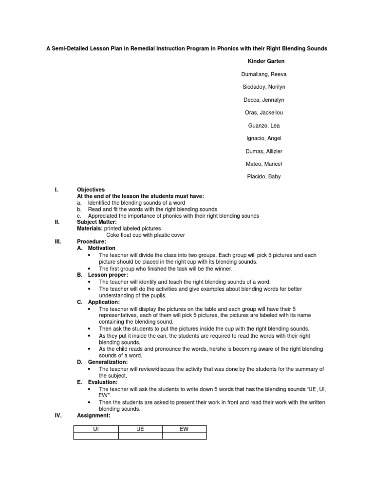 Remedial Lesson Plan Pdf Phonics Lesson Plan