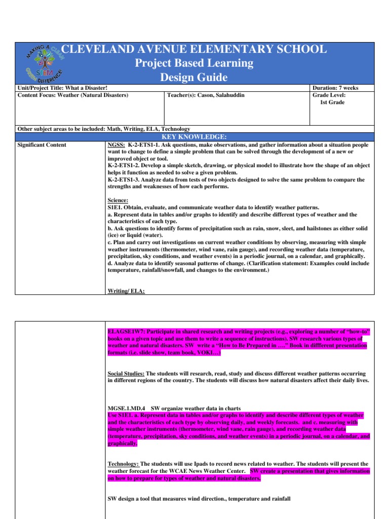 Unit 1 - 1st Grade 2018-2019 PBL Template | PDF | Weather | Data