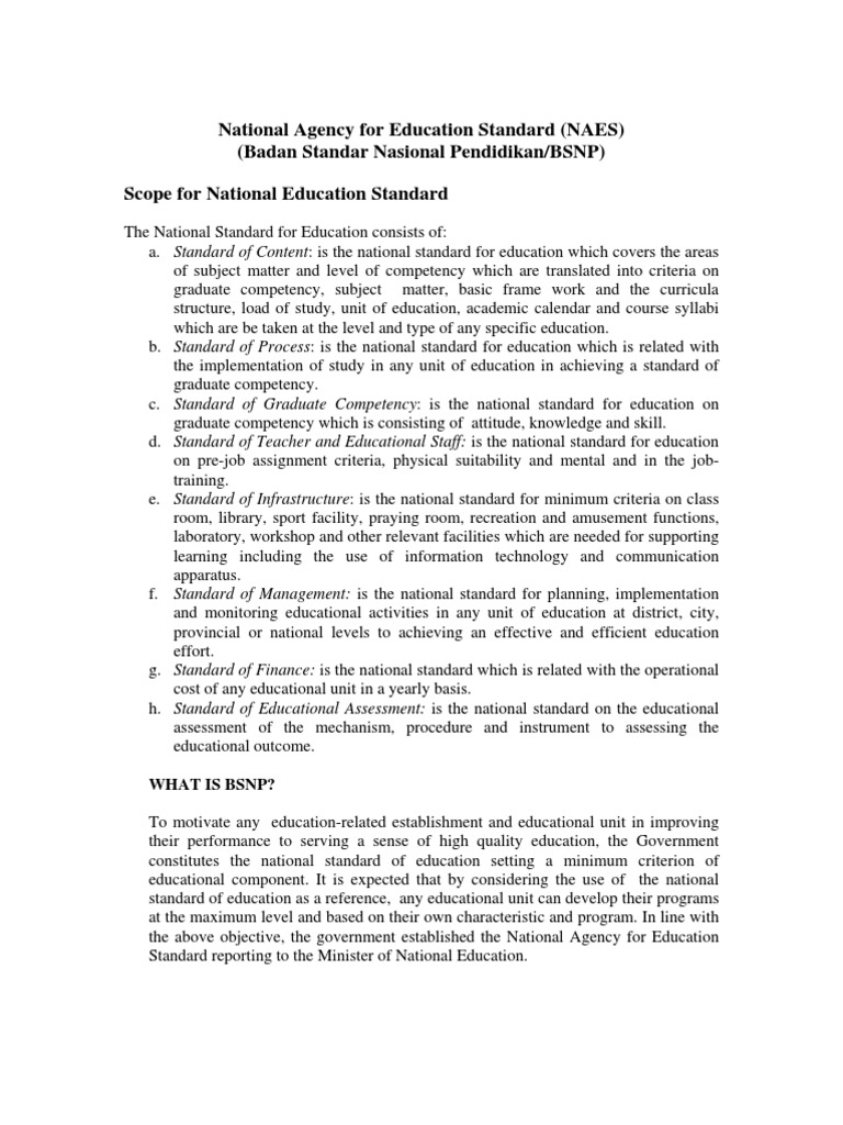 BSNP - Scope For National Education Standard | PDF | Change | Curriculum