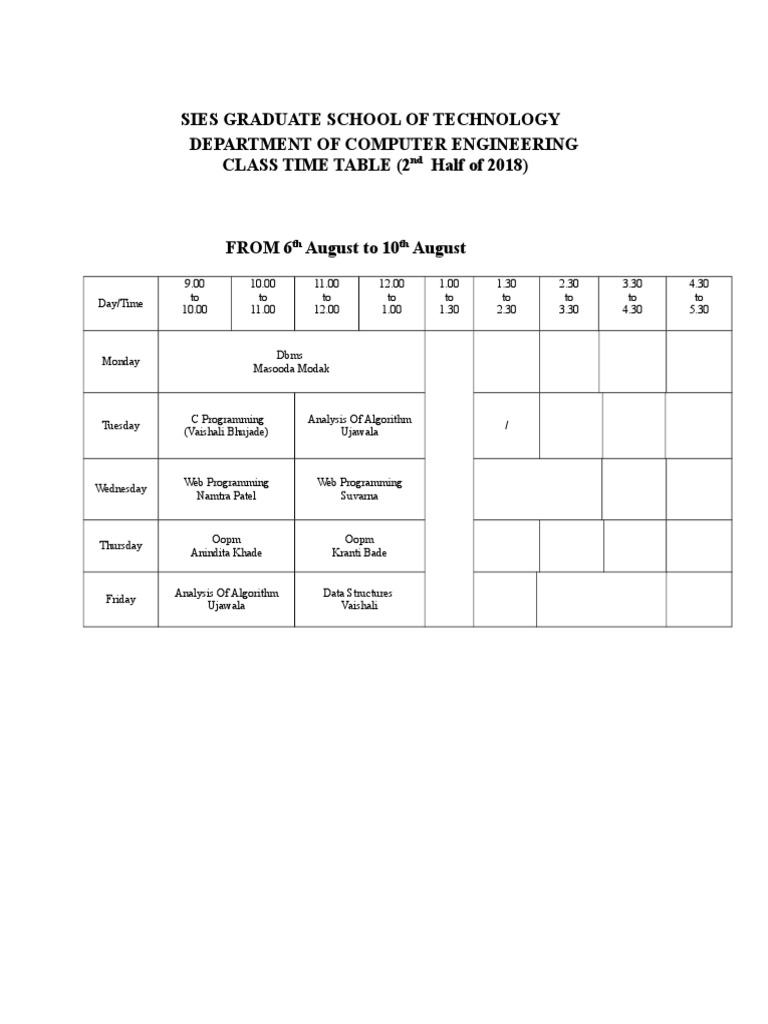 SIES Graduate School Class Timetable 2018 | PDF