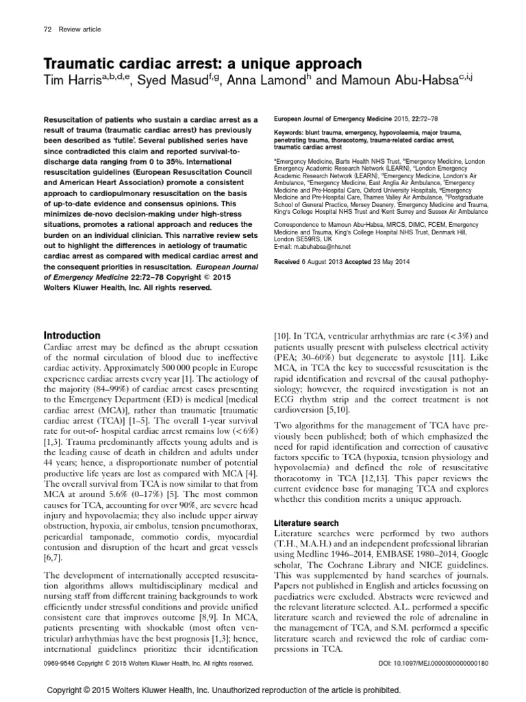 008 - Traumatic Cardiac Arrest: A Unique Approach | PDF ...