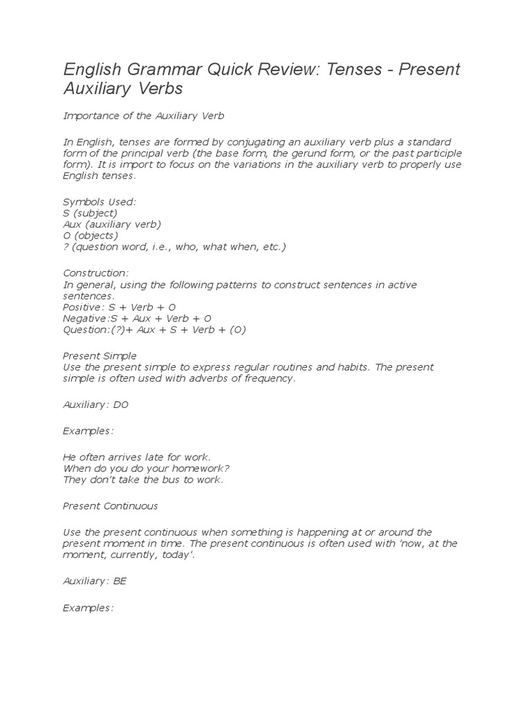 English Grammar Quick Review | PDF | Perfect (Grammar) | Verb