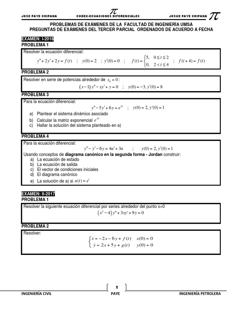 Examenes Ecuas | PDF | Ecuaciones diferenciales | Ecuaciones