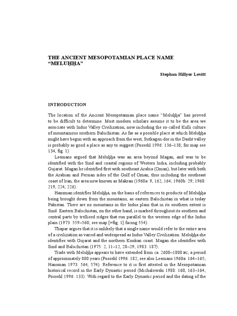 Ancient Mesopotamian Place Name Meluhha (Stephan Hillyer Levitt) | PDF ...