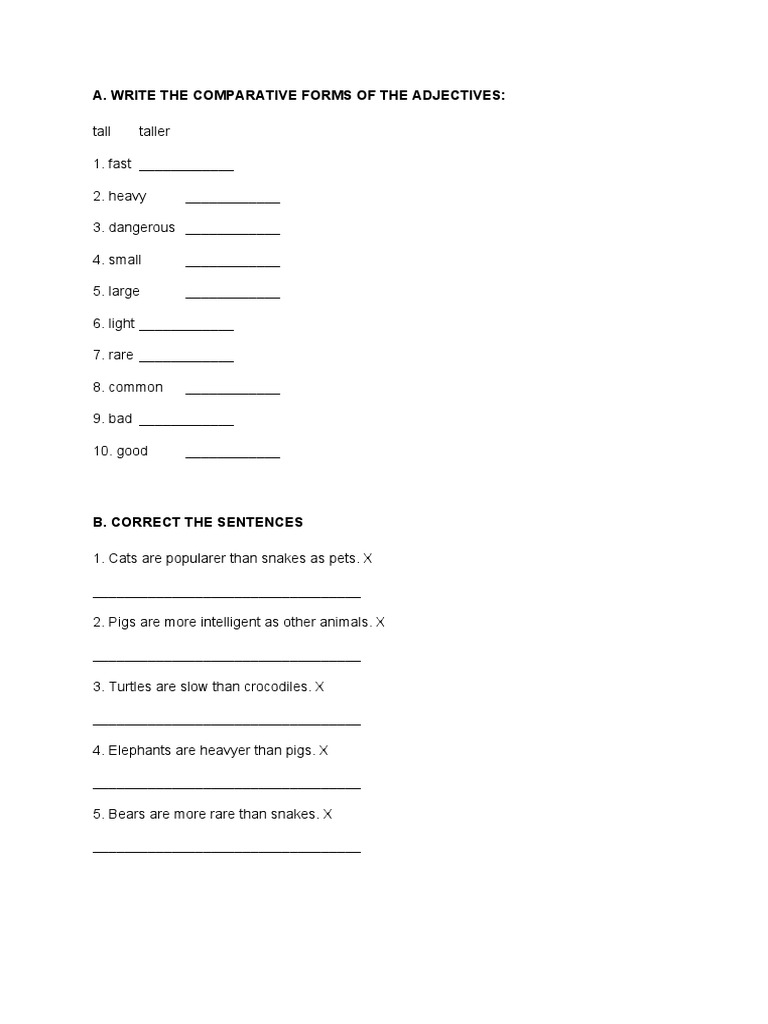 A. Write The Comparative Forms of The Adjectives | PDF | Pet