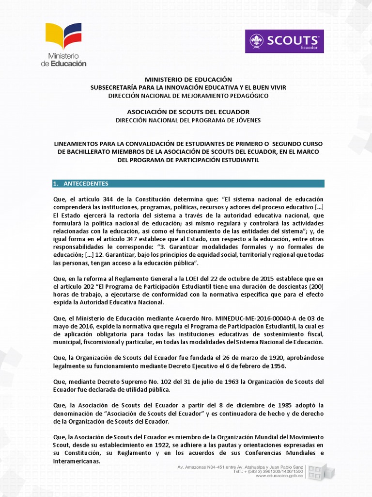 Convalidacion Asociacion de Scouts Del Ecuador PDF | PDF | Exploración | Ecuador