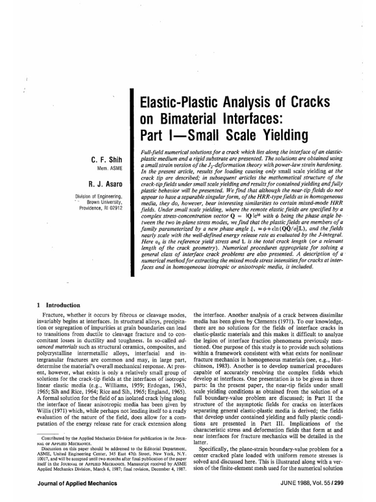 Elastic-Plastic Analysis of Cracks On Bimaterial Interfaces Part Small ...
