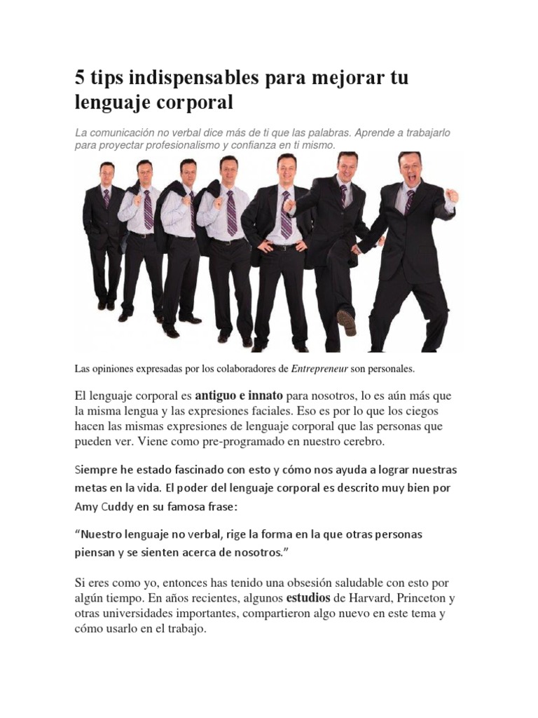 Mejora tu Lenguaje Corporal: 5 Tips | PDF | Expresión facial | Las ...