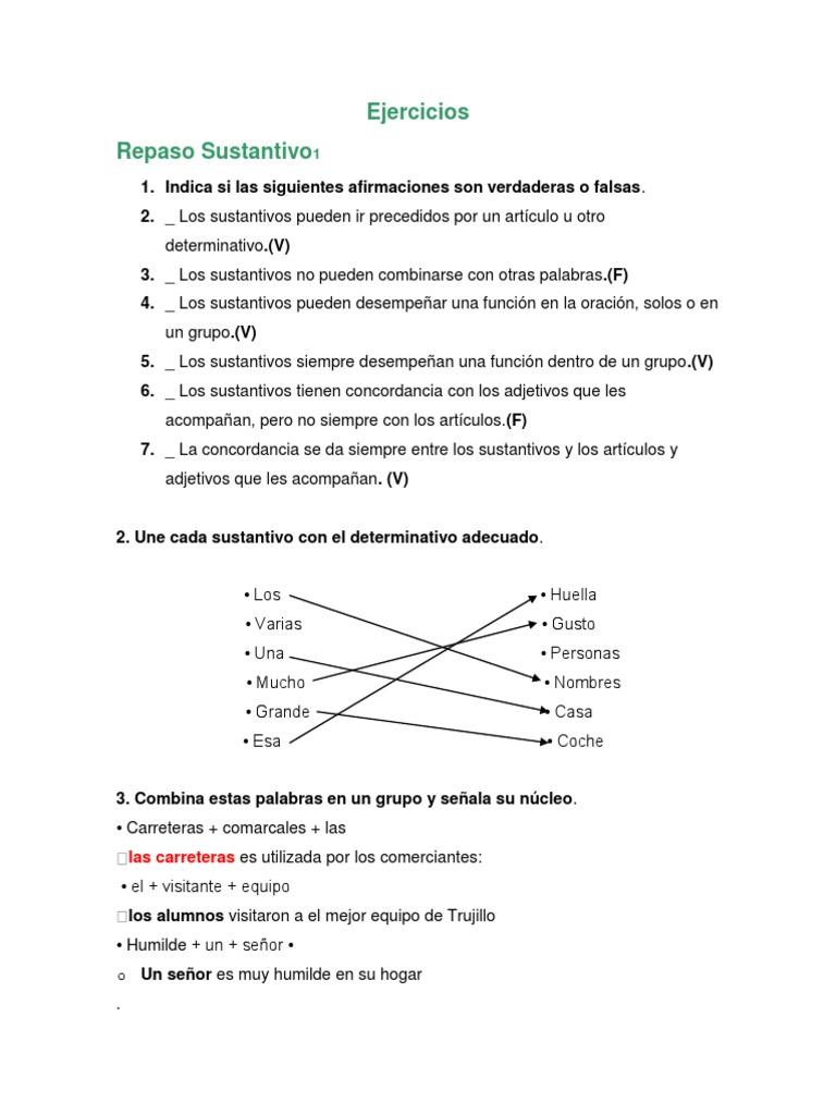 Ejercicios Resuelto Del Sustantivo | Sustantivo | Género gramatical