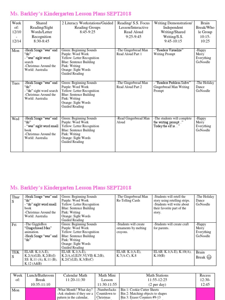 Barkley Dec 10-14 | PDF | Visual Perception | Lesson Plan