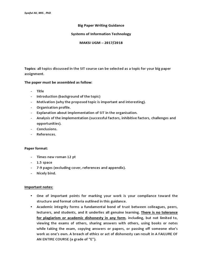 Big Paper Guidance | PDF | Career & Growth