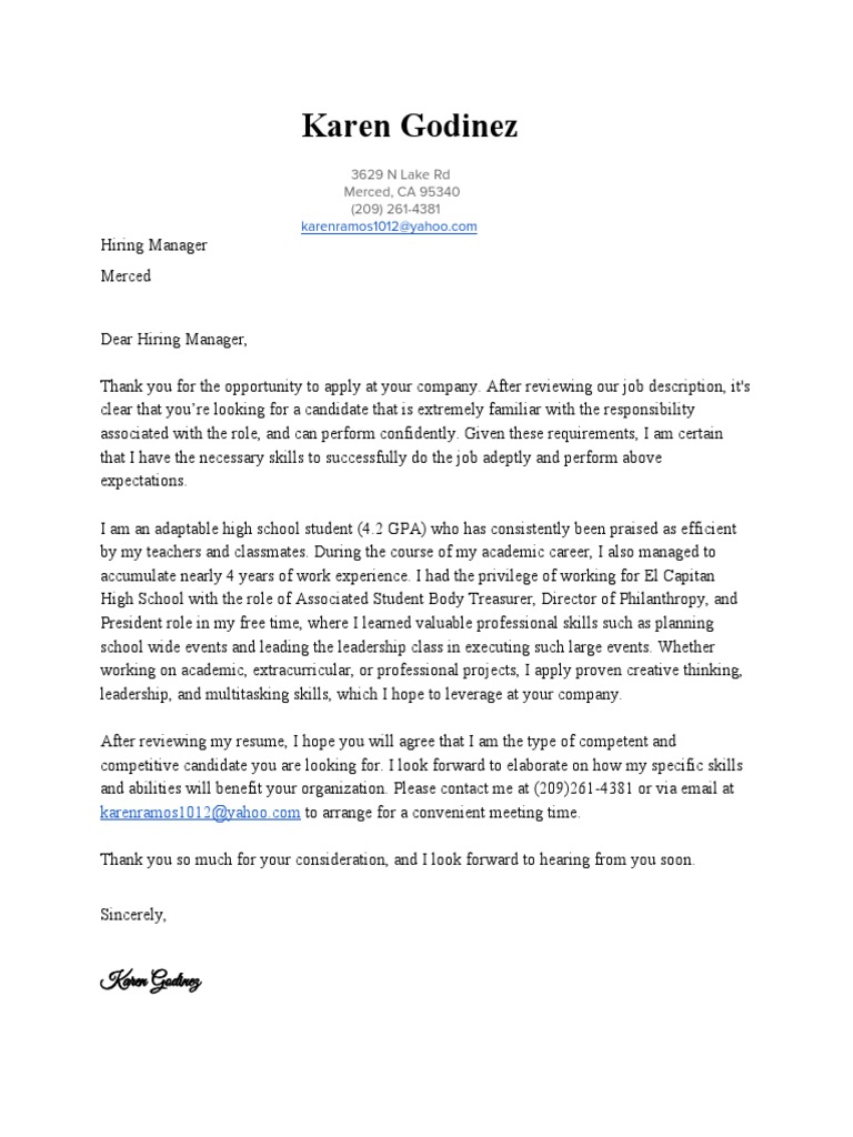 Cover Letter Karen Godinez | PDF