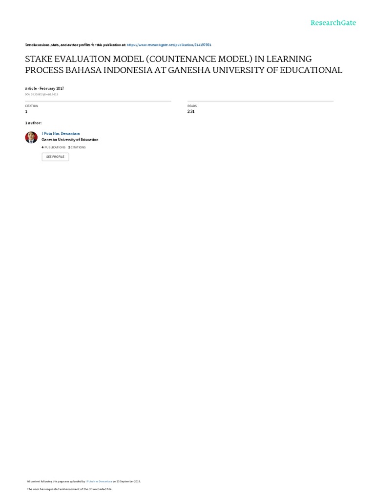 Stake Evaluation Model (Countenance Model) in Learning Process Bahasa ...