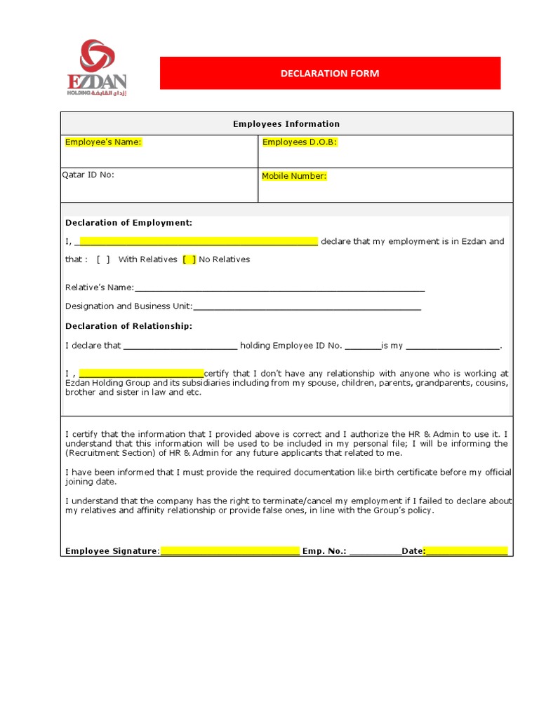 Employee Declaration Form v2.0 | PDF