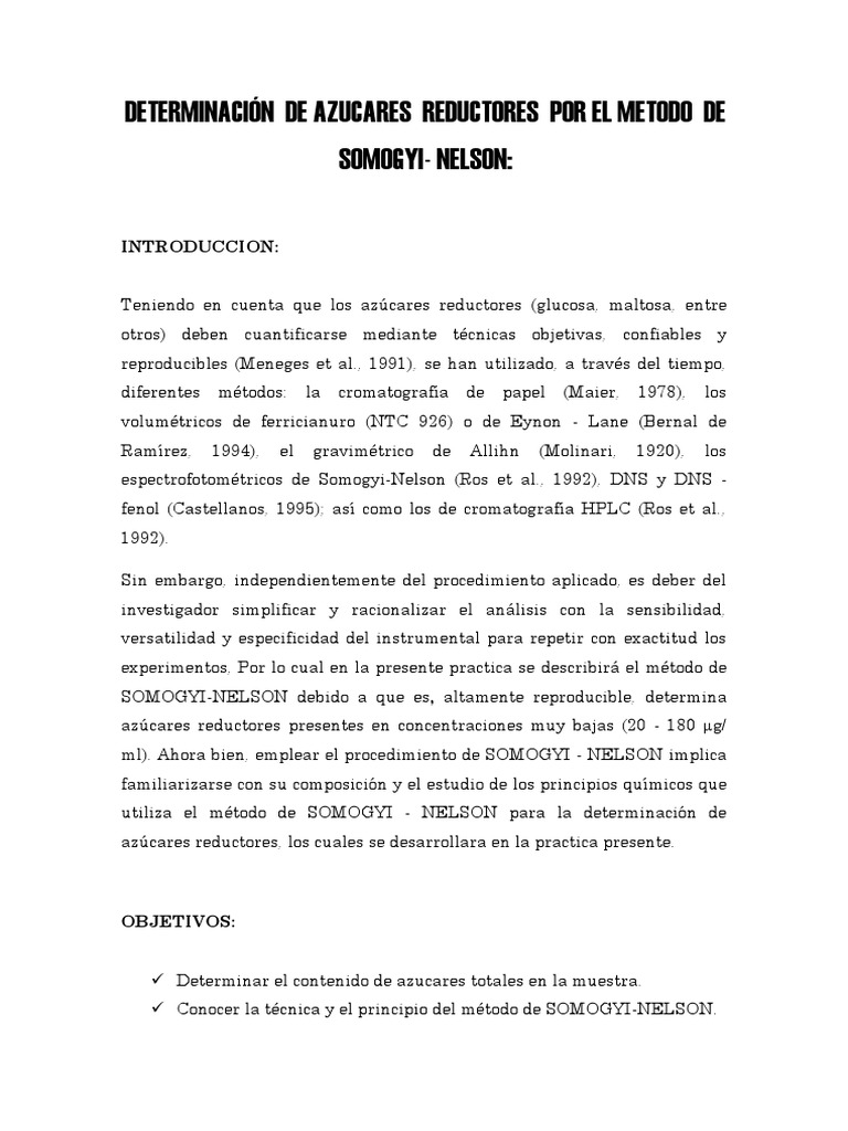 Determinación de Azucares Reductores Por El Metodo de Somogyi-Nelson ...
