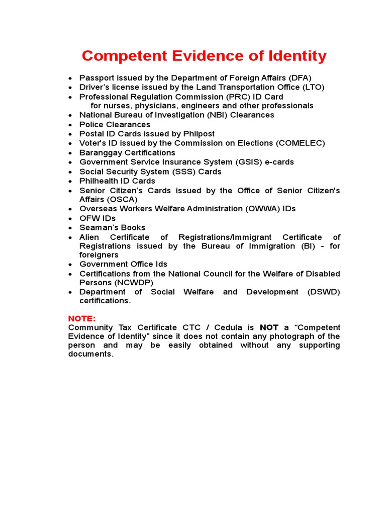Competent Evidence of Identity - Odt | PDF