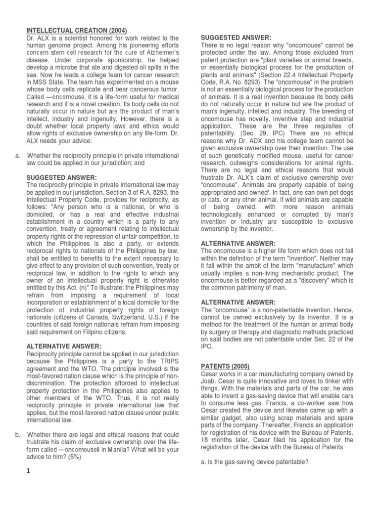 Intellectual Creation (2004) Suggested Answer | PDF | Glossary Of ...