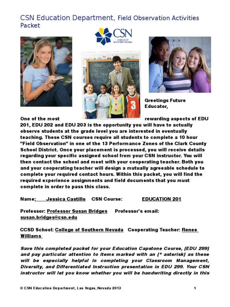 CSN Education Department,: Field Observation Activities Packet | PDF ...