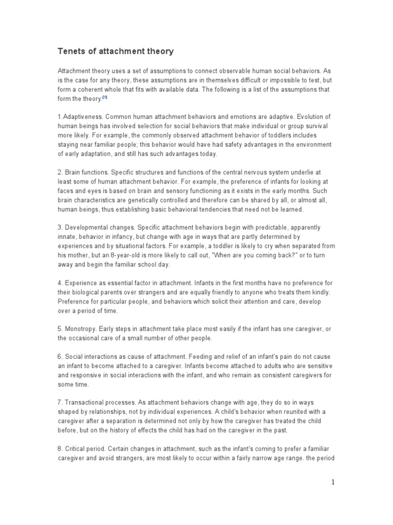 Tenets of Attachment Theory | PDF | Attachment Theory | Metaphysics Of Mind