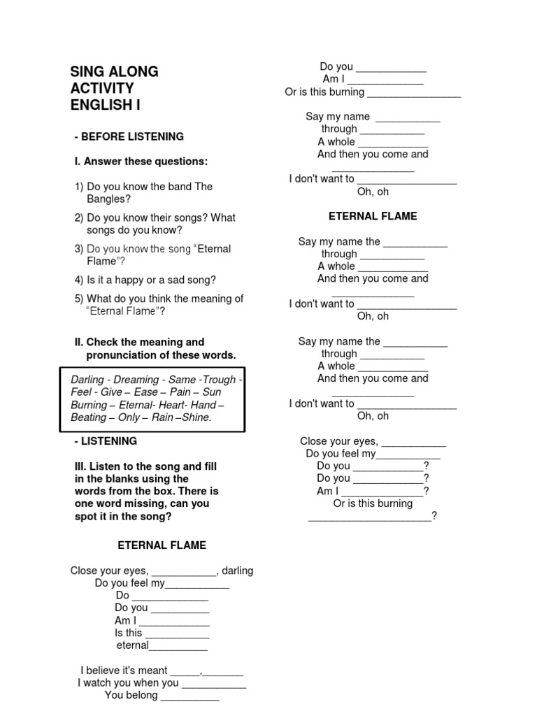 Sing Along Activity English I | PDF | Leisure