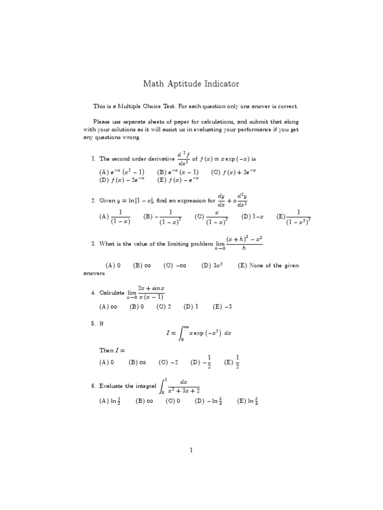 Math Aptitude Indicator: 2 2 X 2 X X X X | PDF | Probability Density ...