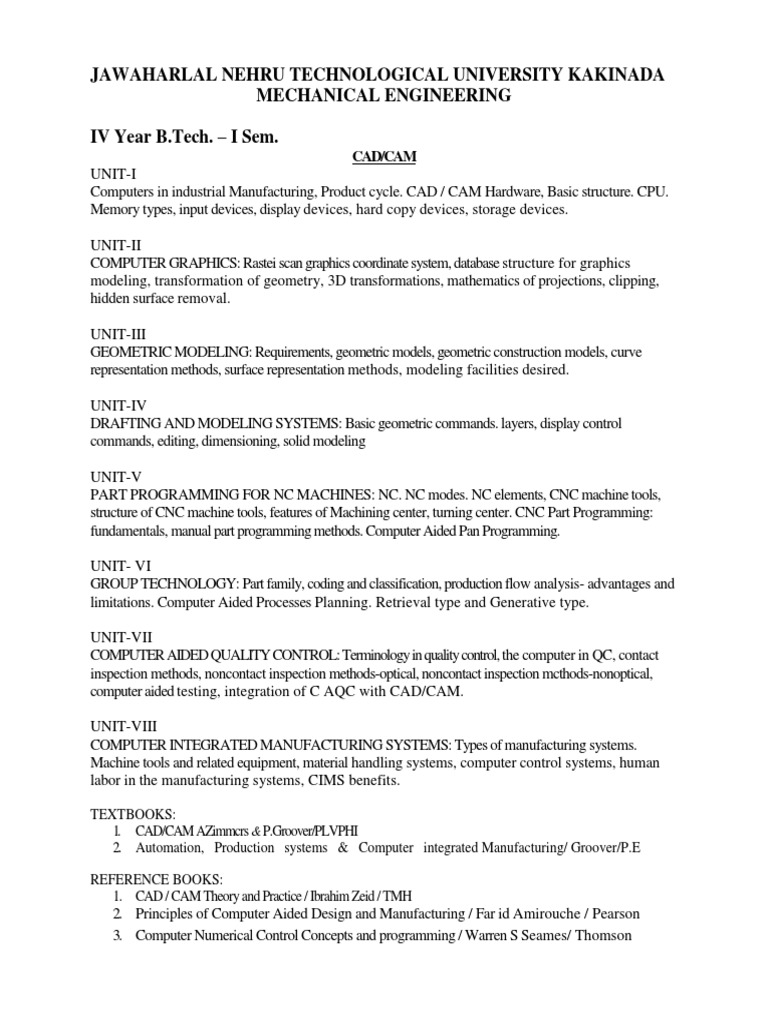 CAD/CAM Syllabus | PDF | Computer Aided Design | Numerical Control