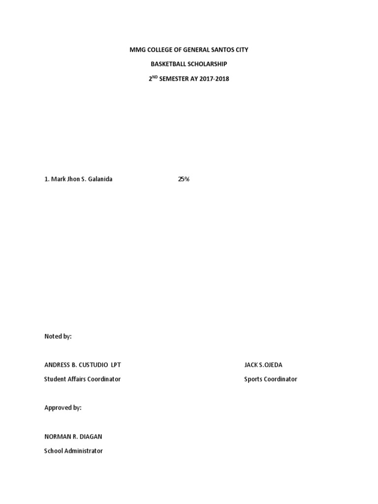 MMG College of General Santos City Basketball Scholarship 2 SEMESTER AY ...