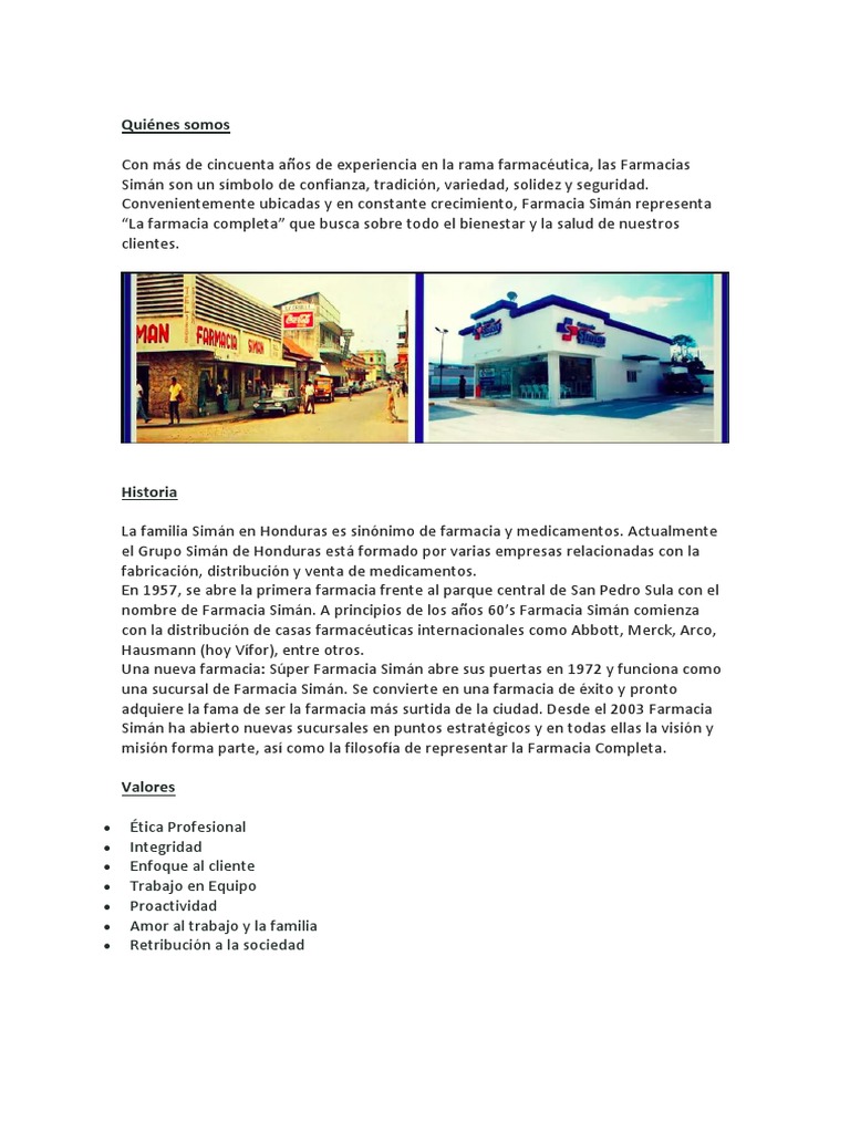 Farmacia Simán: Historia y Valores | PDF | Farmacia | Business