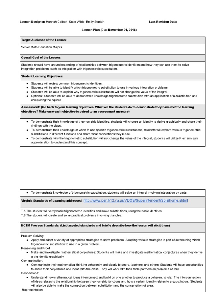 Tech Lesson Plan | PDF | Trigonometric Functions | Integral