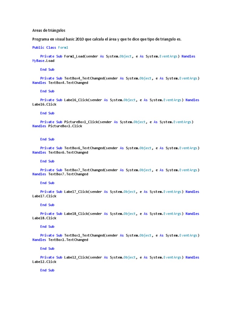 Areas de Triángulos Programa en Visual Basic 2010 Que Calcula El Área y ...