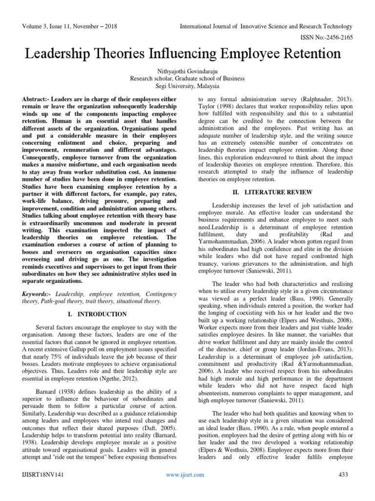 Leadership Theories Influencing Employee Retention | PDF | Employee ...